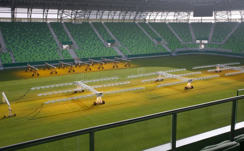 Lighting Rig System for Growing Grass and Lawn at Stadium Stock Image ...