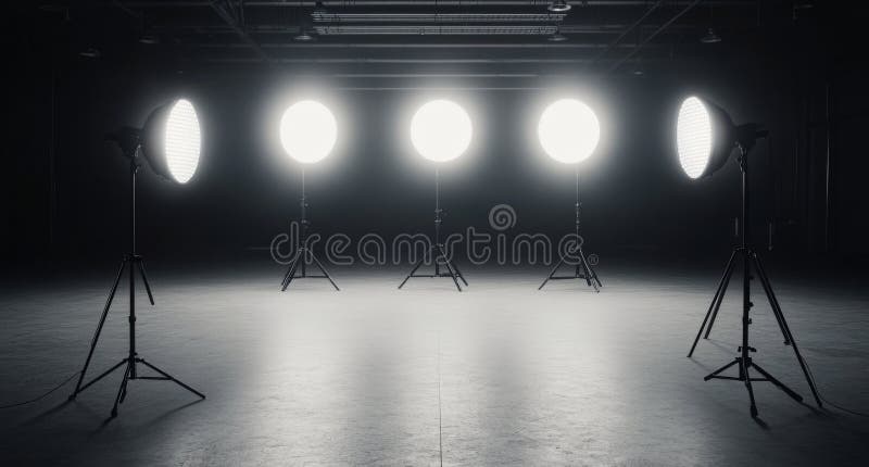 Lighting Setup in a Dark Studio with Smoke Effects Creating Dramatic ...