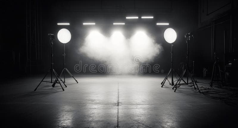 Lighting Setup in a Dark Studio with Smoke Effects Creating Dramatic ...