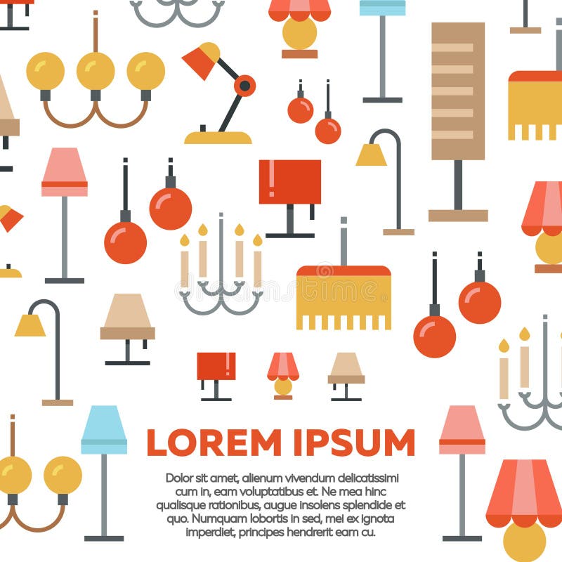 Lighting Shop Poster Design with Flat Icons Stock Vector - Illustration ...