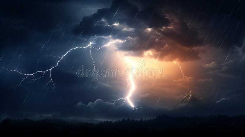 Lighting Sky Danger Landscape, Dark Background. AI Generated Stock ...
