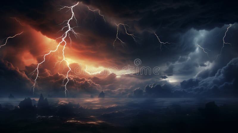 Lighting Sky Danger Landscape, Dark Background. AI Generated Stock ...