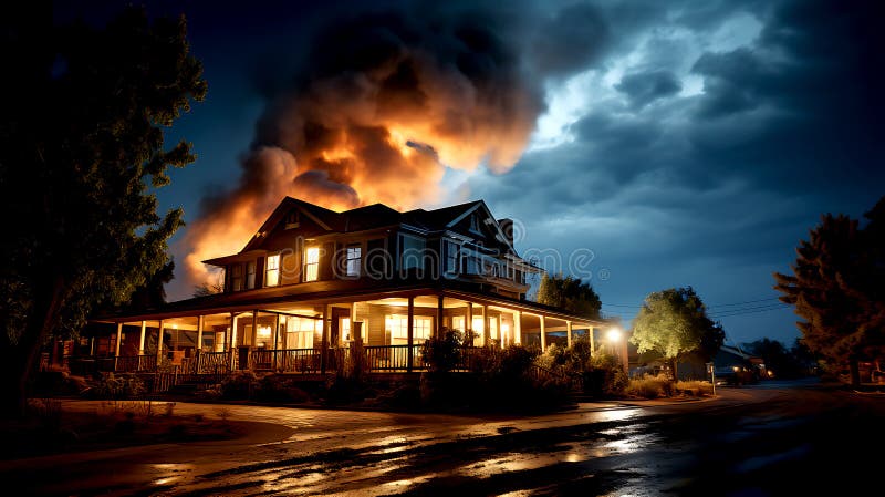 Lighting Storm Over a Suburban House Stock Illustration - Illustration ...