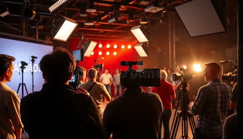Lighting Studio Scene Production Inside Film Set with Studio Camera and ...