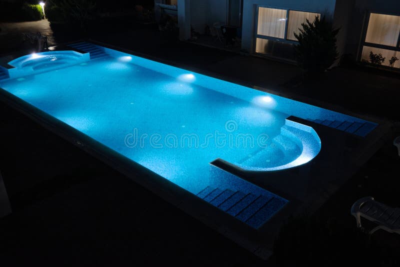 Lighting of Swimming Pool in the Night Time Stock Photo - Image of ...