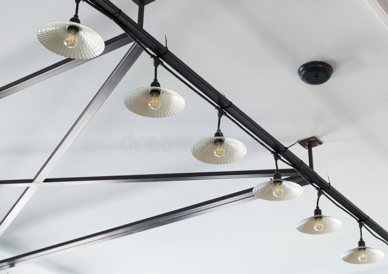 Lighting System with Lamps in the Cafe Stock Image - Image of ...