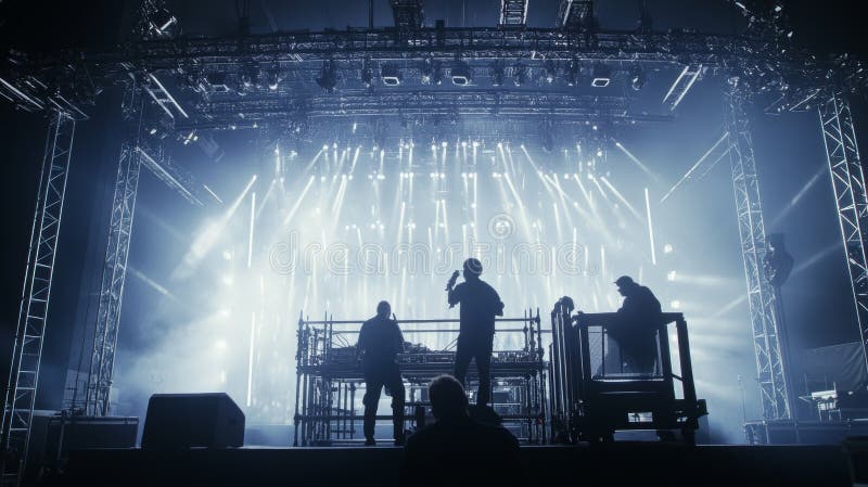 Lighting Technicians Preparing Stage Lights for a Concert Stock ...