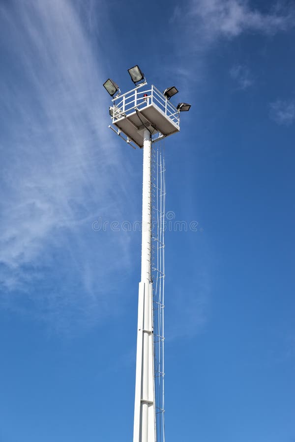 Lighting Tower of Stadium with Football Goal Stock Photo - Image of ...