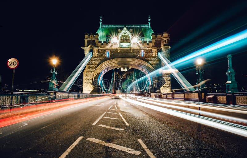 Lighting tower bridge stock image. Image of tower, lighting - 106750615