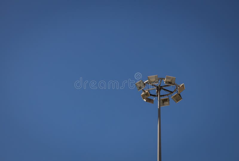 Lighting Tower of Several Lamps. Upward View on a Sunny Day Stock Image ...