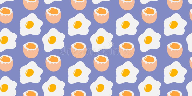 Lightly Boiled Egg and Fried Egg Seamless Pattern World Egg Day Food Poster Promo Background ...