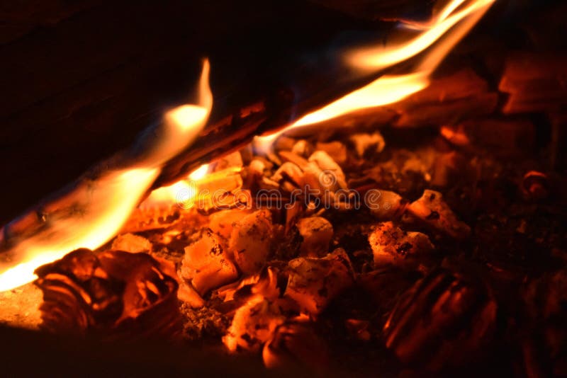 Lightly Burning Log in a Fire with Embers Stock Image - Image of fire ...