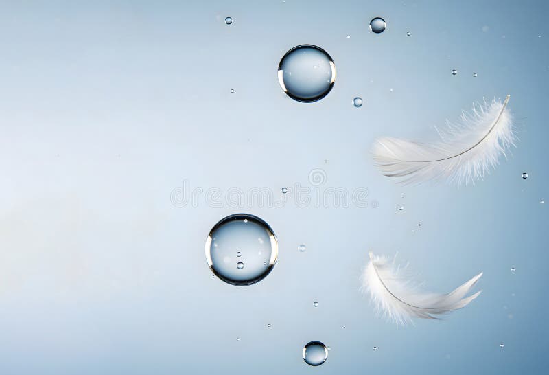 Lightness and Purity White Feathers Water Drops Blue Background Copy ...