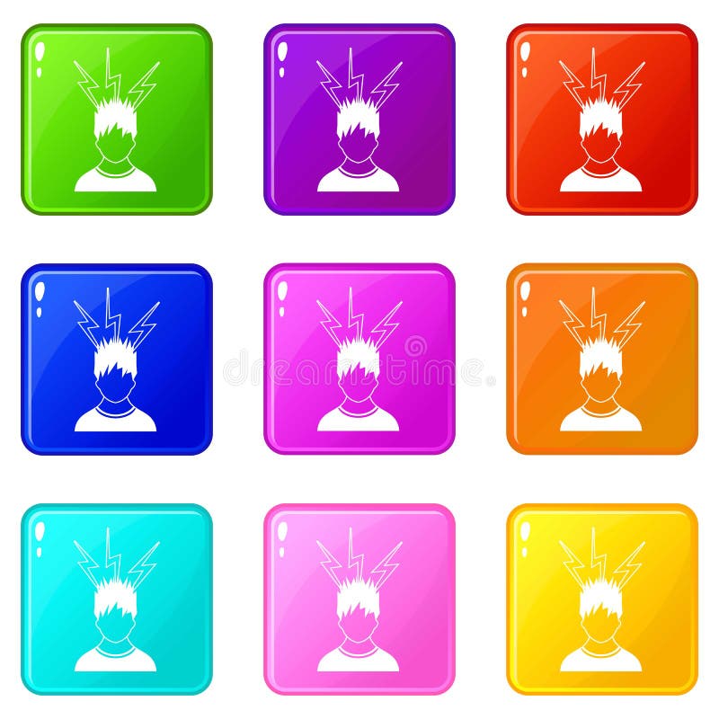 Lightning Above the Head of Man Icons 9 Set Stock Vector - Illustration ...