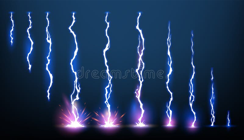 Lightning Animation Set with Sparks. Electricity Thunderbolt Danger ...