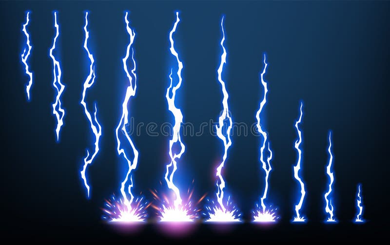Lightning Animation Set with Sparks. Electricity Thunderbolt Danger ...