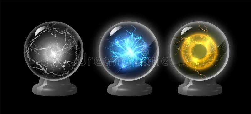 Lightning Ball in Sphere Shield on Stand Vector Set, Plasma Sphere ...