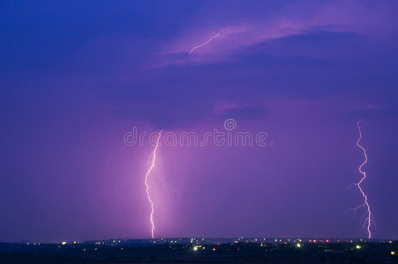 Lightning. Beautiful Purple Sky. Stock Photo - Image of extreme ...