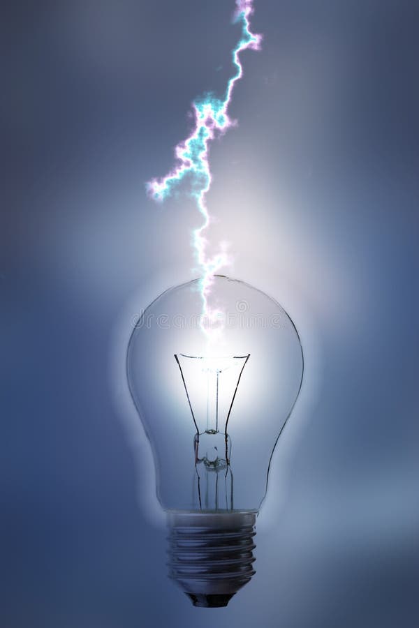 The Lightning Bold Strike in the Light Bulb, Creative Idea of the ...