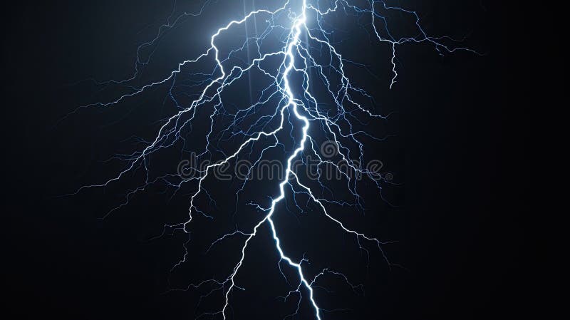 Lightning Bolt in Dark Blue Sky, Electric Flash Light in Storm on Black ...