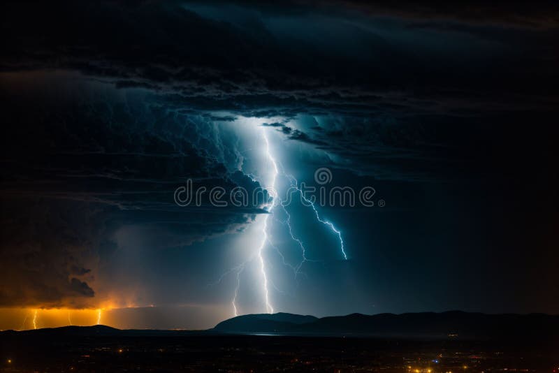 A Lightning Bolt Fracturing the Sky into a Stained Glass Window Stock ...