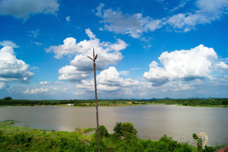 Lightning Bolt on the High Overlooking the River. Stock Image - Image ...