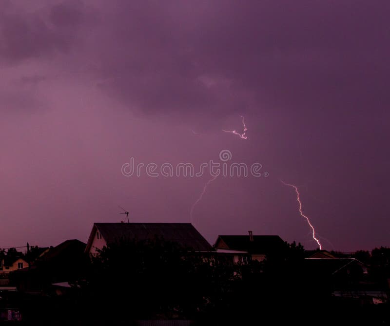 Lightning Bolt Hit The Ground In The Village Stock Image - Image of ...