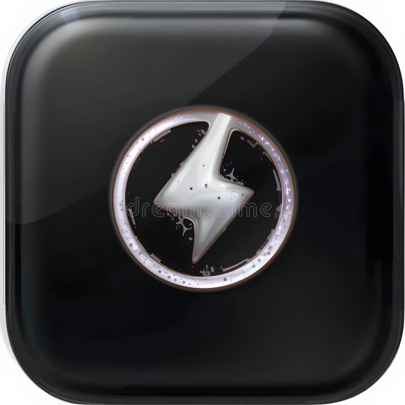 Lightning Bolt Icon on Glossy Black Square Button Stock Photo - Image ...