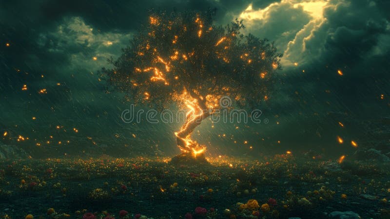 A Lightning Bolt Illuminates the Sky, and Another Tree Frames the Scene ...