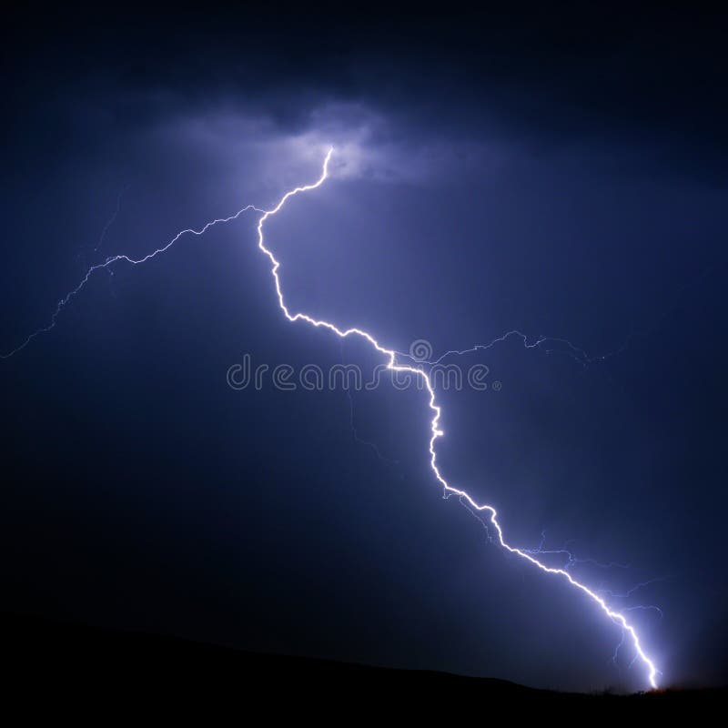 Lightning Bolt on Mountain with Radio Tower Stock Image - Image of blue ...