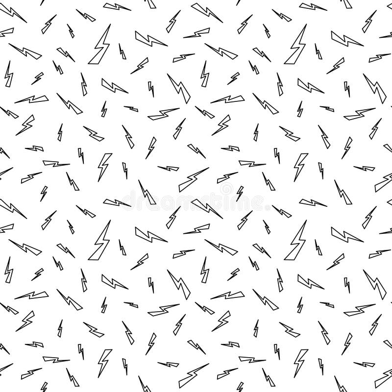Lightning Bolt Outlined Seamless Pattern. Electricity Background Stock ...