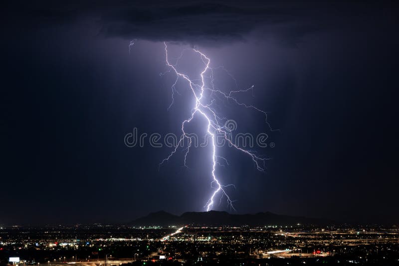 Lightning Bolt Over Phoenix, Arizona Stock Photo - Image of dramatic ...