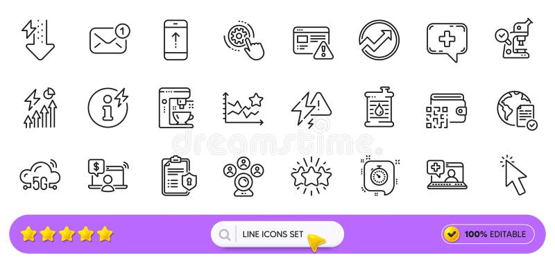 Lightning Bolt, Privacy Policy and 5g Cloud Line Icons for Web App ...