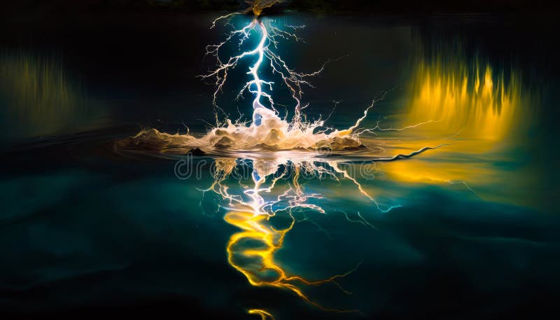 Lightning Bolt is Reflected in the Water. Generative AI Stock ...