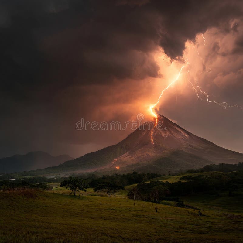 A Lightning Bolt is Seen Over a Mountain in the Distance Stock Photo ...