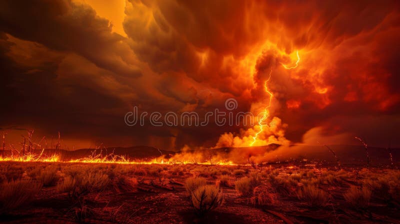A Lightning Bolt Strikes the Ground Igniting a Raging Wildfire that ...