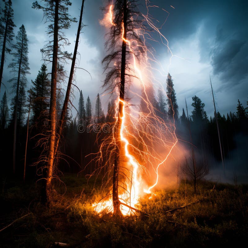 Lightning Striking Tree Starting Wildfire in Forest. - AI Generated ...