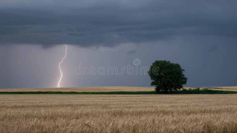 A Lightning Bolt Strikes a Tree in the Middle of an Open Field, AI ...
