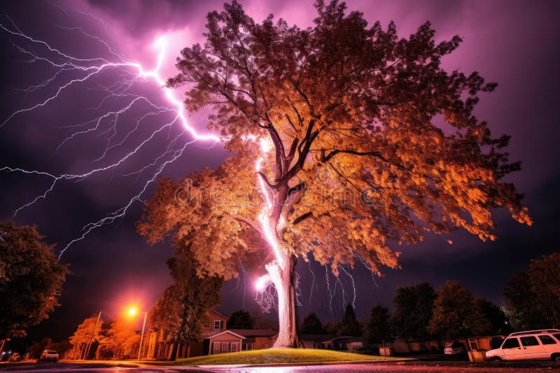 Lightning Bolt Striking a Tree during a Storm Stock Illustration ...