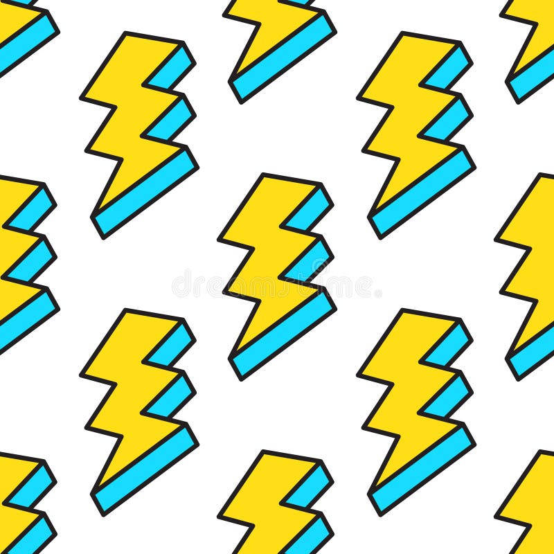Lightning Bolt Theme Illustration. Vector Cartoon Seamless Pattern with ...