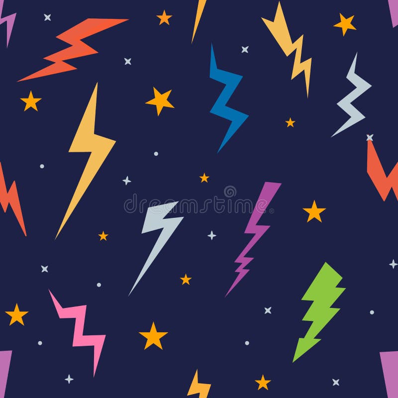 Lightning Bolts Signs Seamless Pattern. Vector Drawing. Stock Vector ...
