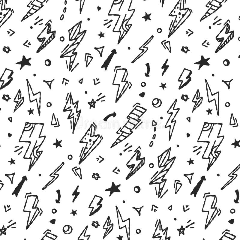 Lightning Bolts Vector Seamless Pattern. Stock Vector - Illustration of ...