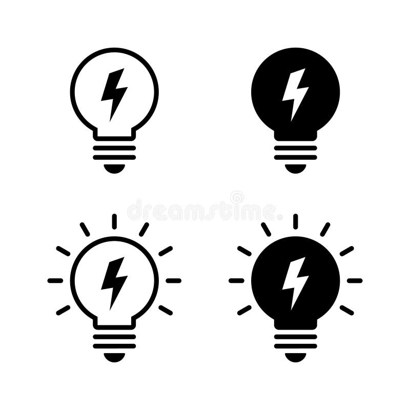 Lightning Bulb Icon Set. Lamp with Flash Sign Symbol Stock Vector ...