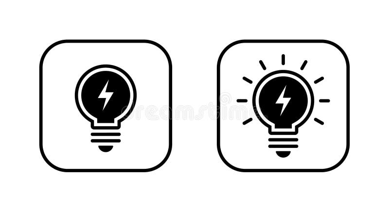 Lightning Bulb Icon on Square Line. Thunderbolt Lamp Sign Symbol Stock ...