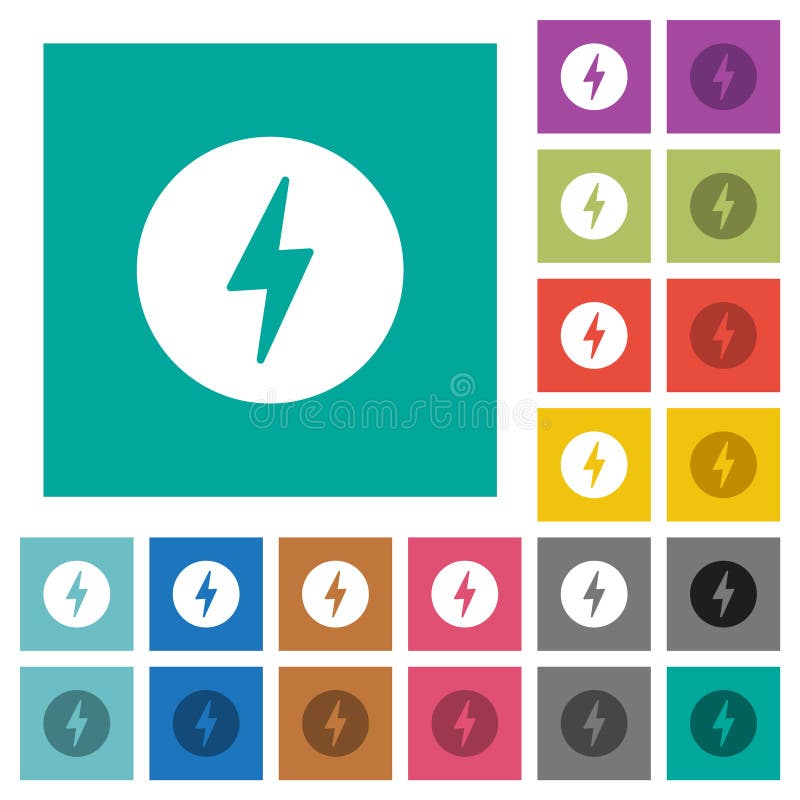 Lightning in Circle Solid Square Flat Multi Colored Icons Stock Vector ...