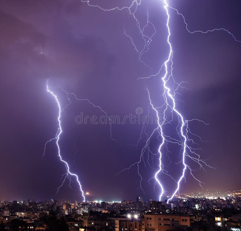 Lightning in the city stock image. Image of cloud, night - 27237405