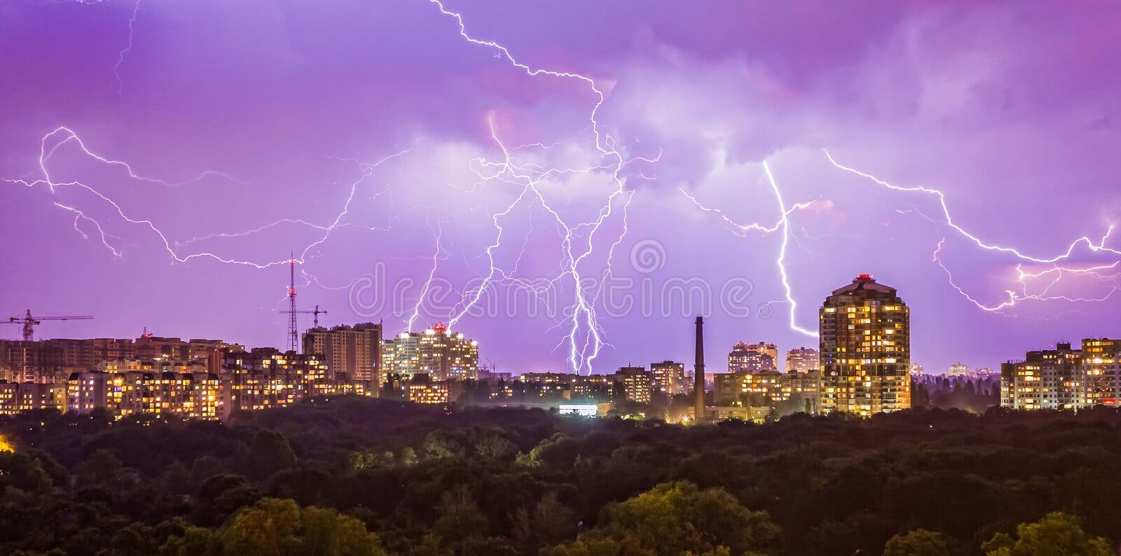 Lightning in night city stock image. Image of cityscape - 27611097