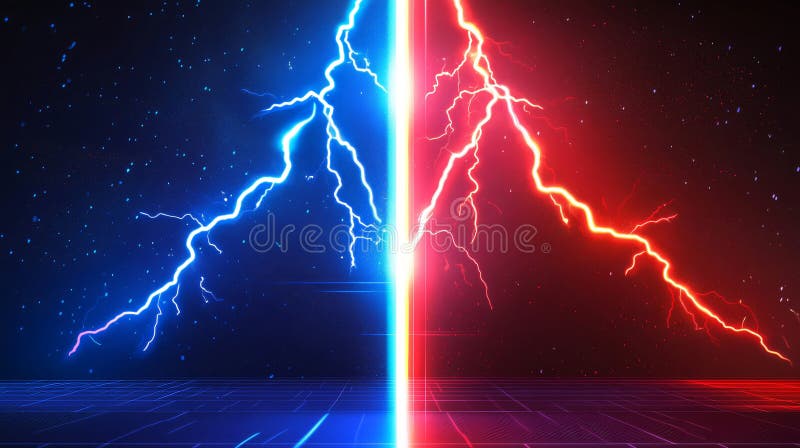 Lightning Clashing in an Abstract Universe Creating a Vibrant Synthwave ...