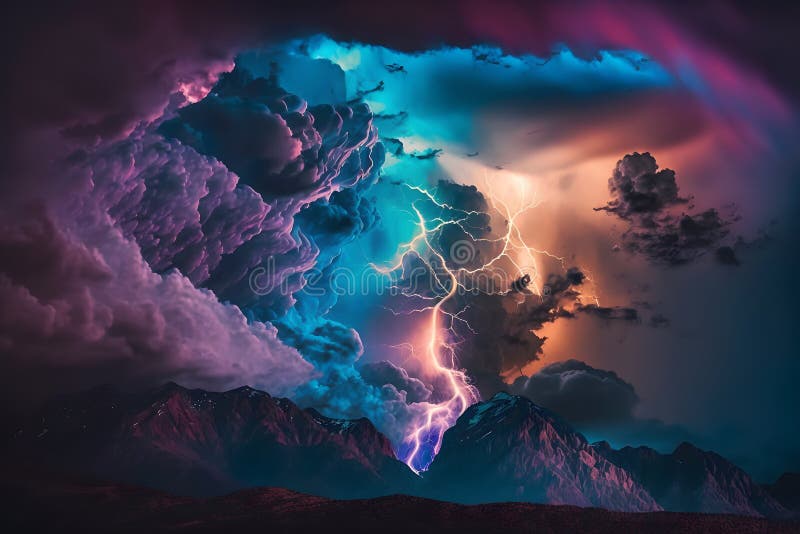 Lightning with Colorful Dramatic Clouds. Neural Network AI Generated ... Lightning with Colorful Dramatic Clouds. Neural Network AI Generated ...