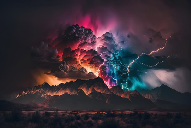 Lightning with Colorful Dramatic Clouds. Neural Network AI Generated ... Lightning with Colorful Dramatic Clouds. Neural Network AI Generated ...
